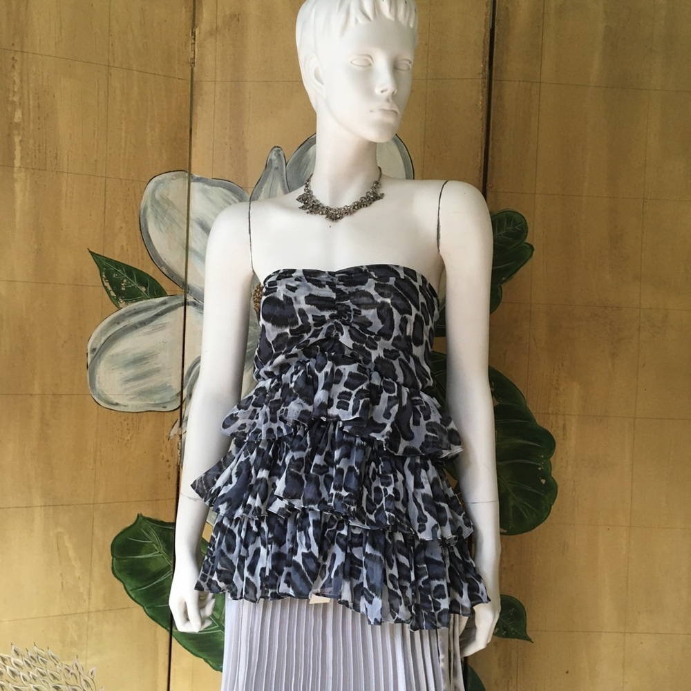 Animal Print Black White Ruffle Layered Top - Gem